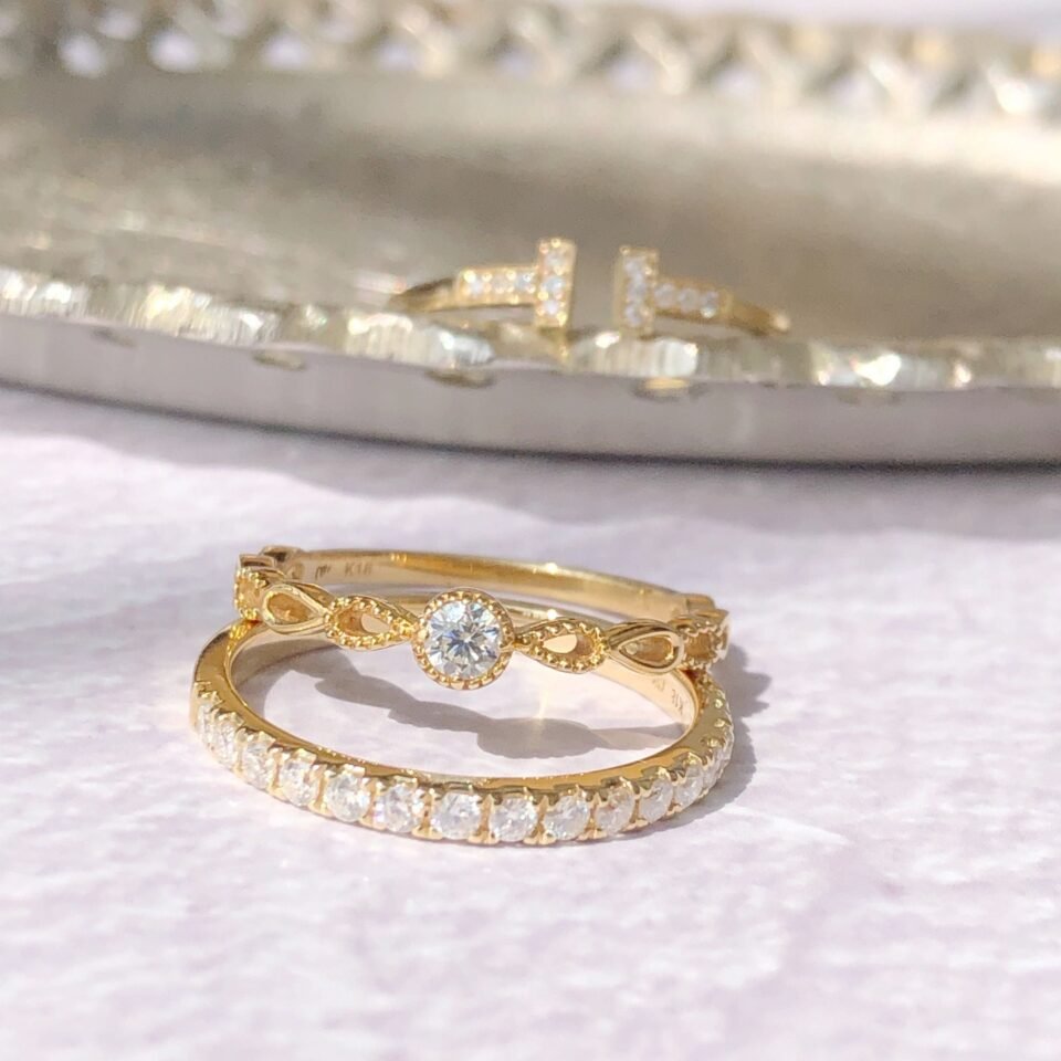 HIKAGE 18k Solid Gold Natural Diamond Ring Danity Stackable Ring,Real ...