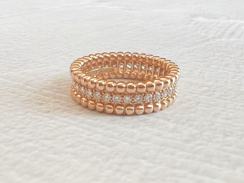 18K solid Gold beaded edge band ring, diamond dots ring, 14K wedding ...