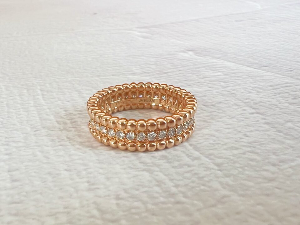 18K solid Gold beaded edge band ring, diamond dots ring, 14K wedding ...